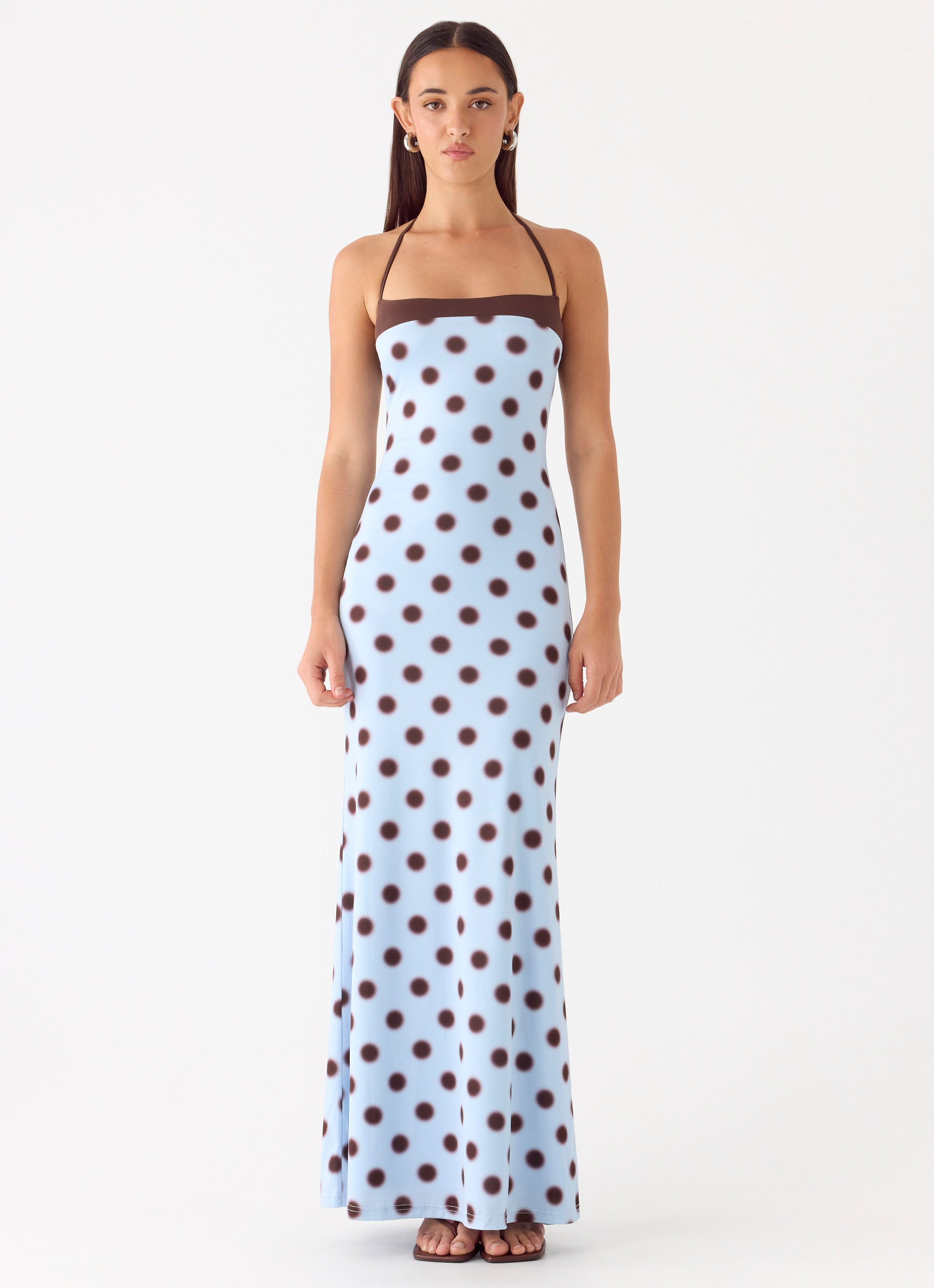 Alessandro Halter Maxi Dress - Blue Mocha Dot – Peppermayo