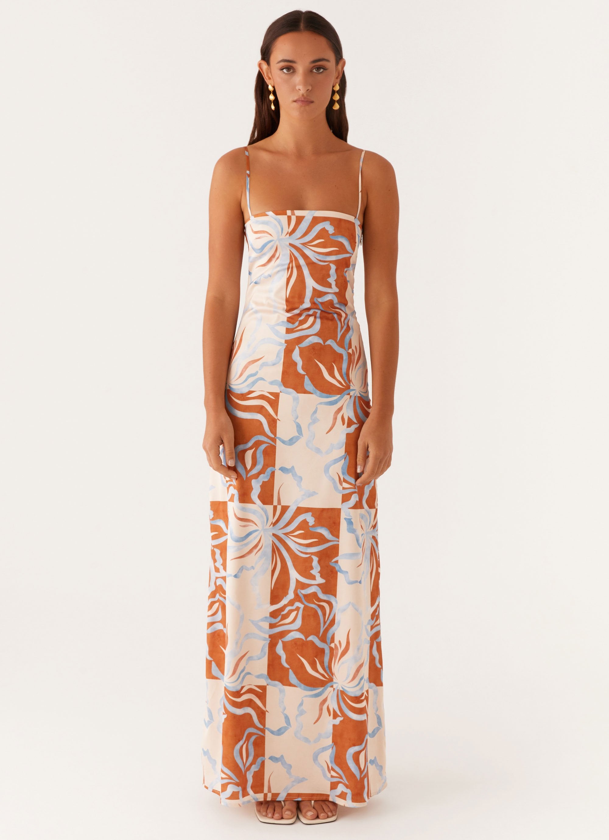 Aster Bloom Maxi Dress - Orange Blue Floral – Peppermayo