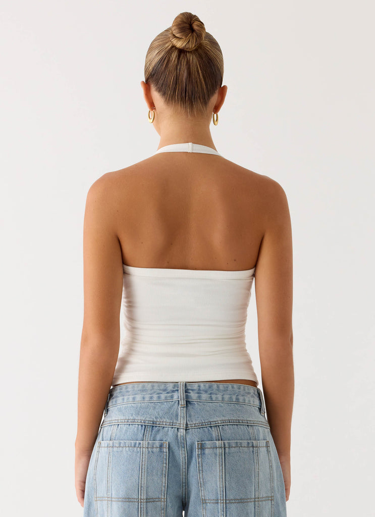Naturi Ribbed Halter Top - White – Peppermayo