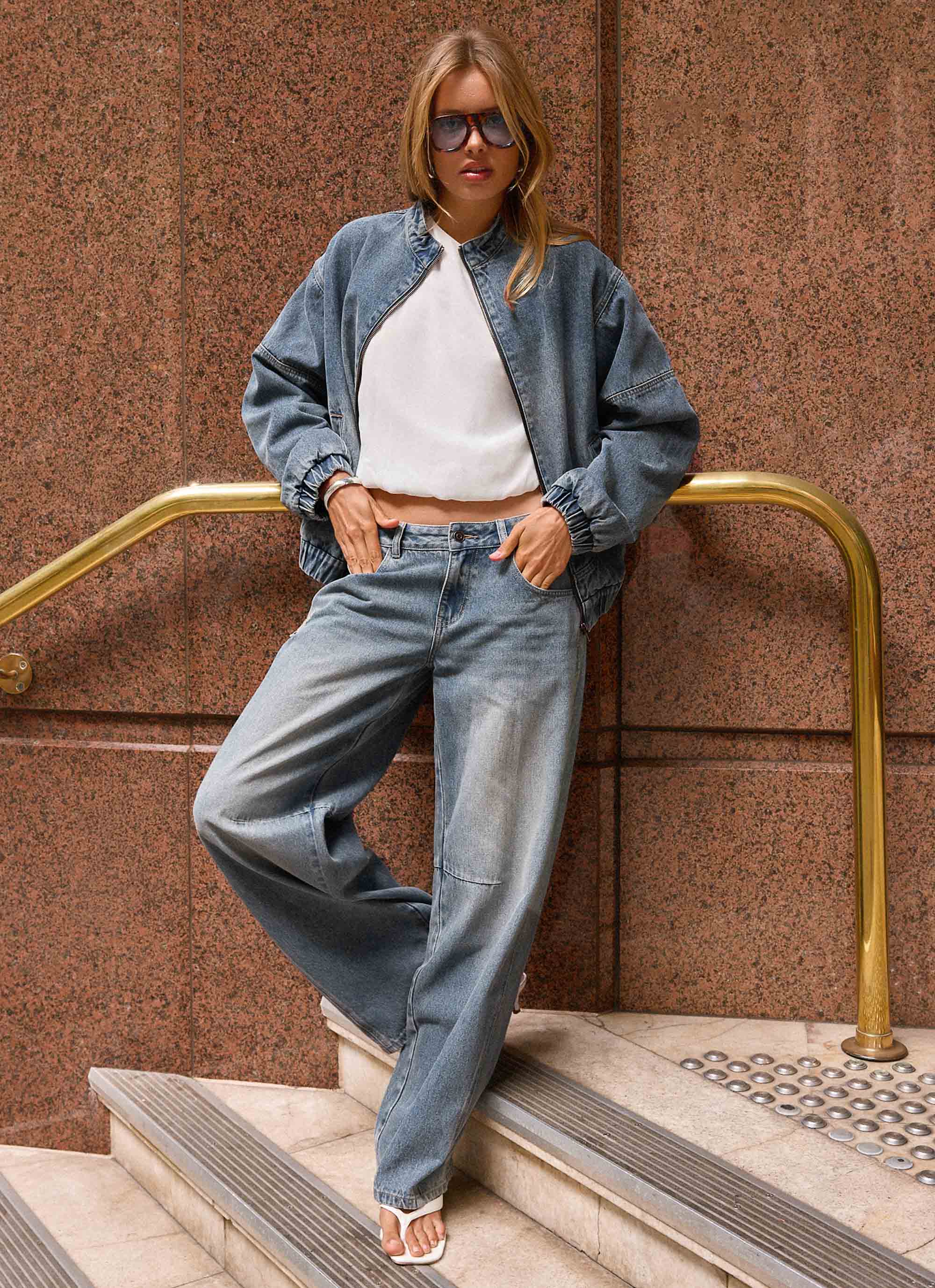 Waylon Denim Bomber Jacket - Mid Wash Blue – Peppermayo