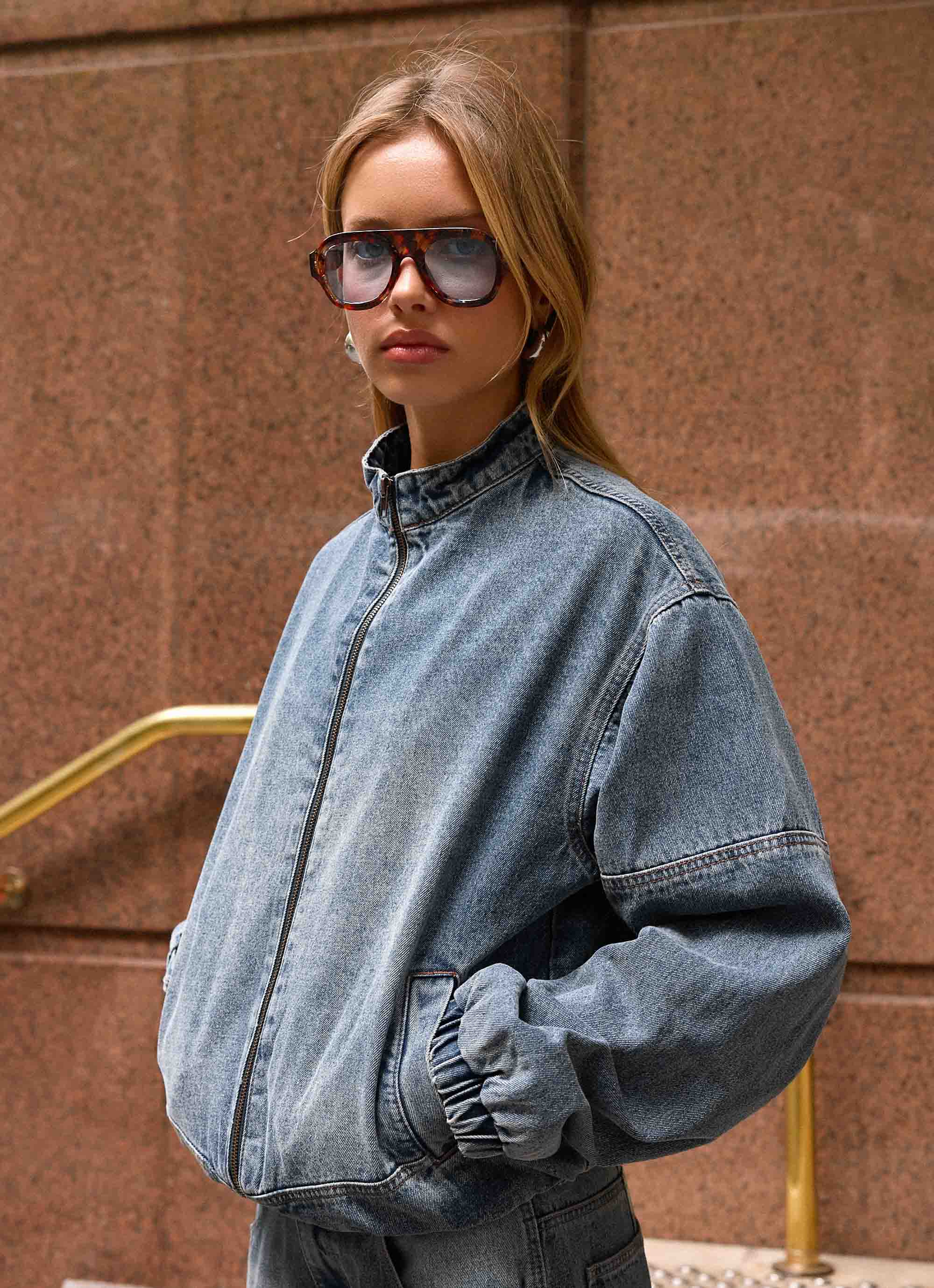 Waylon Denim Bomber Jacket - Mid Wash Blue – Peppermayo